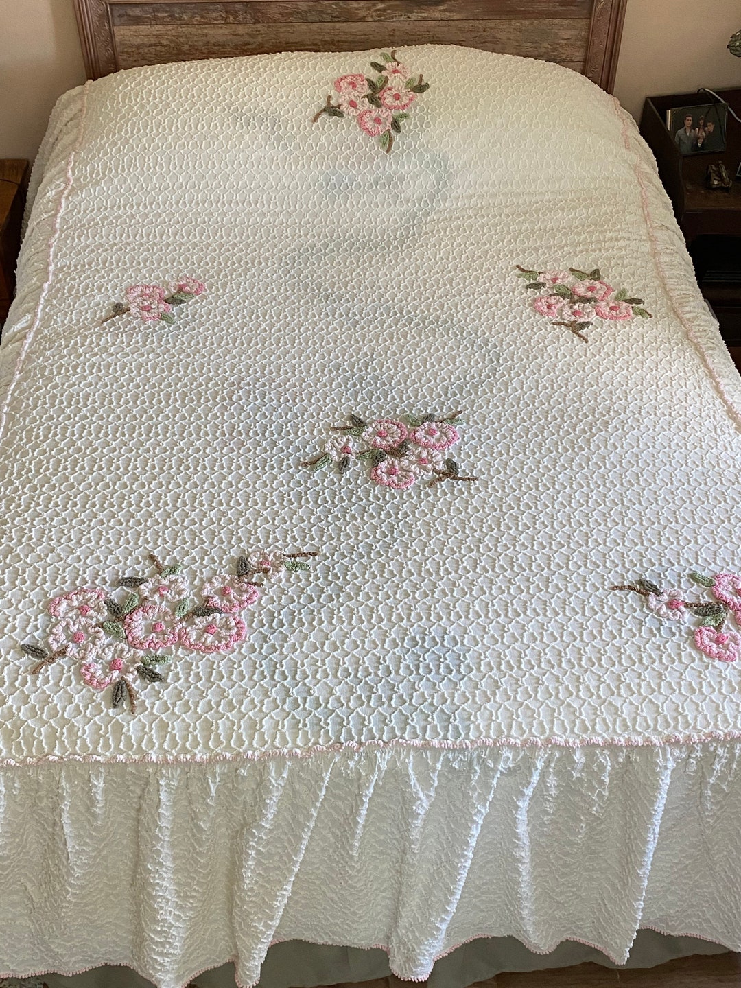 Vintage Chenille Bedspread PINK Taylor Maker or Cabin Craft Squiggle ...