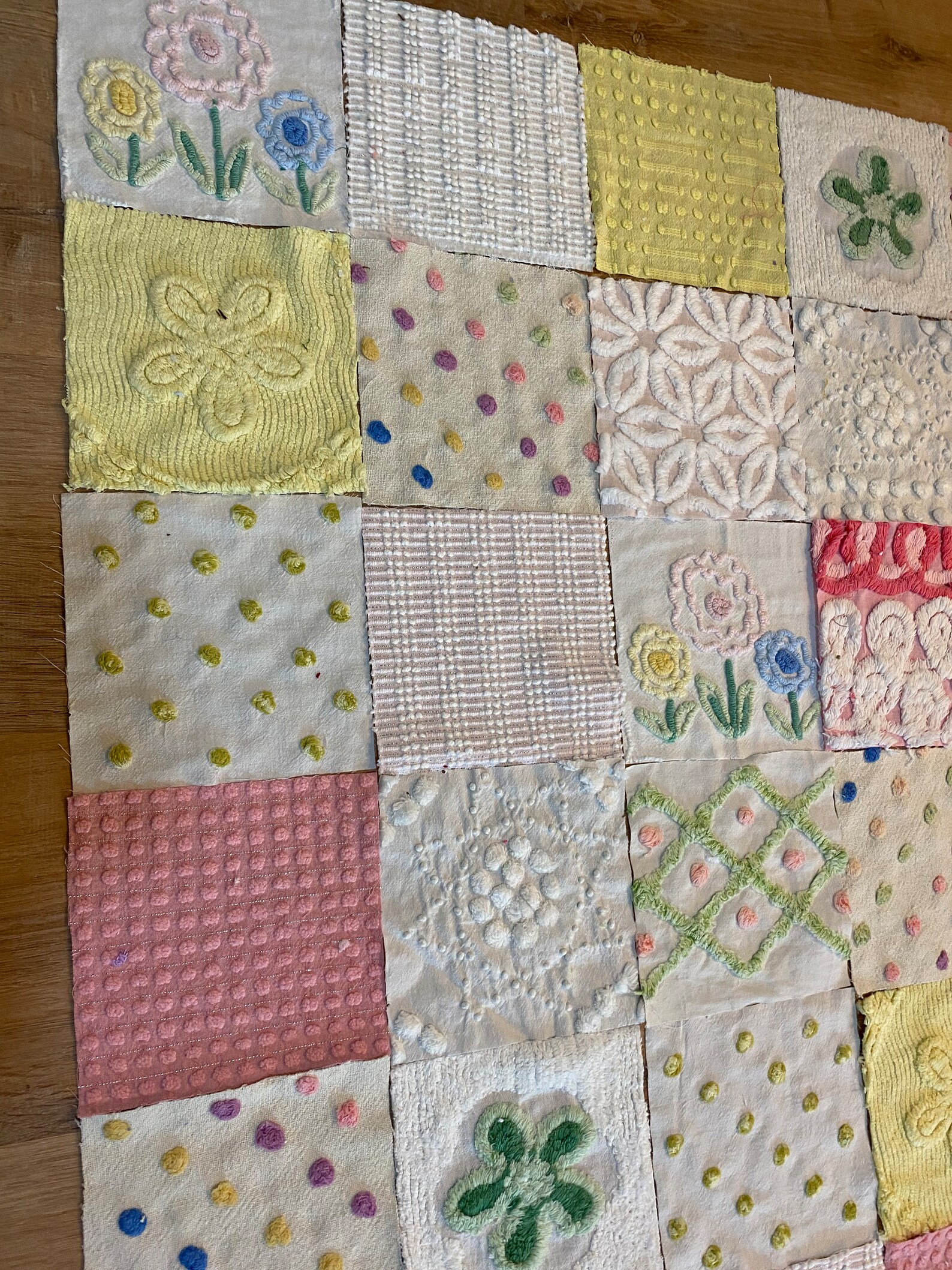 35 Squares QUILT Kit From Vintage Chenille Bedspreads 7 - Etsy