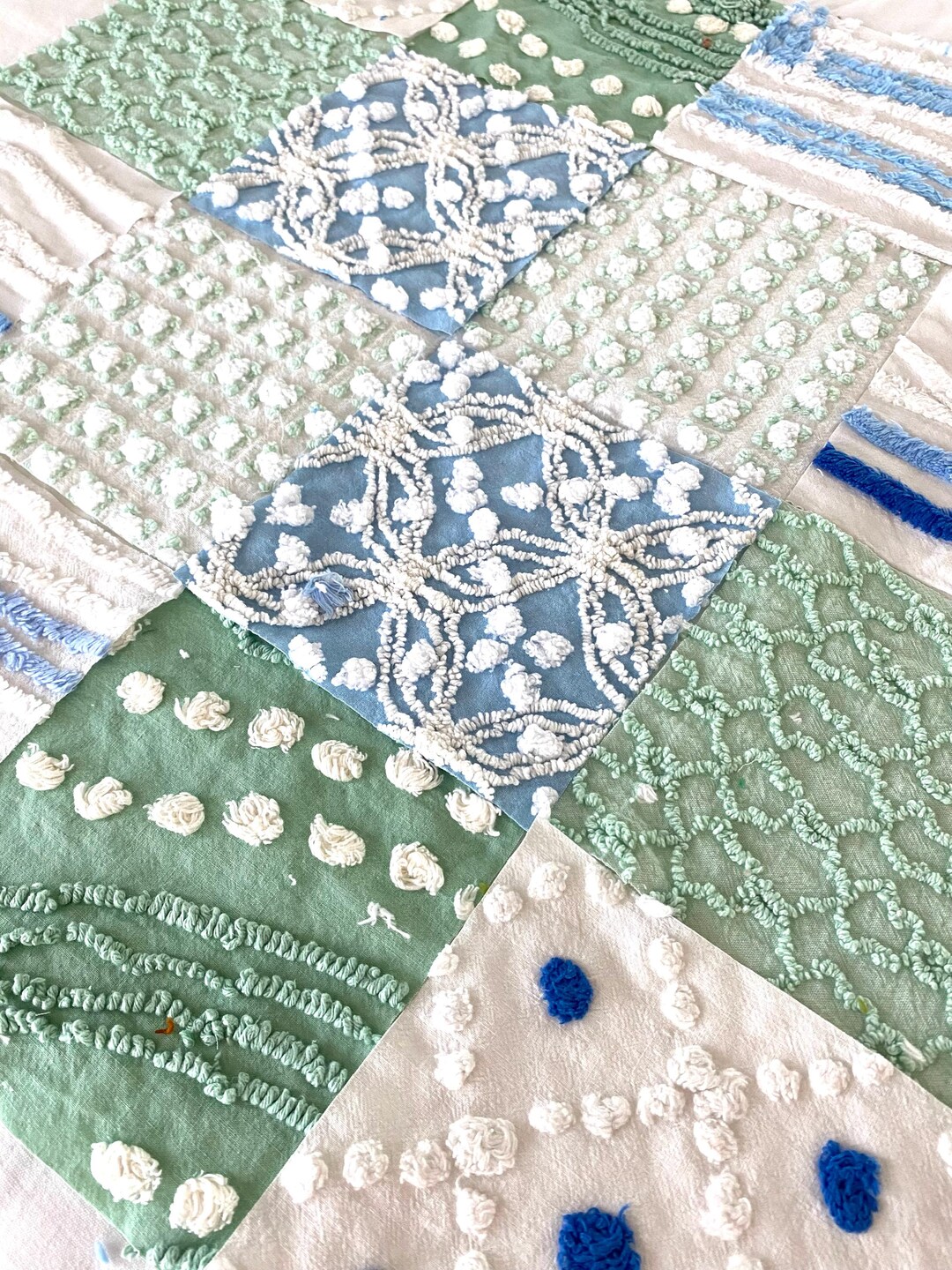 Blue and Green QUILT Kit From Vintage Chenille Bedspreads - Etsy