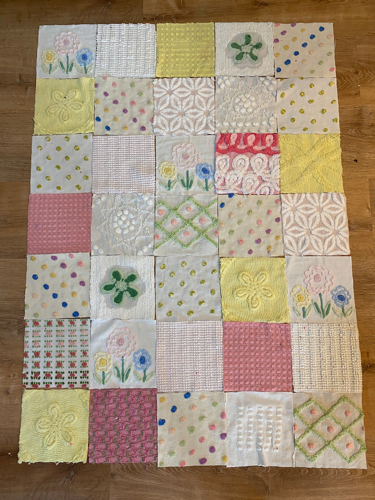 35 Squares QUILT Kit From Vintage Chenille Bedspreads 7 - Etsy