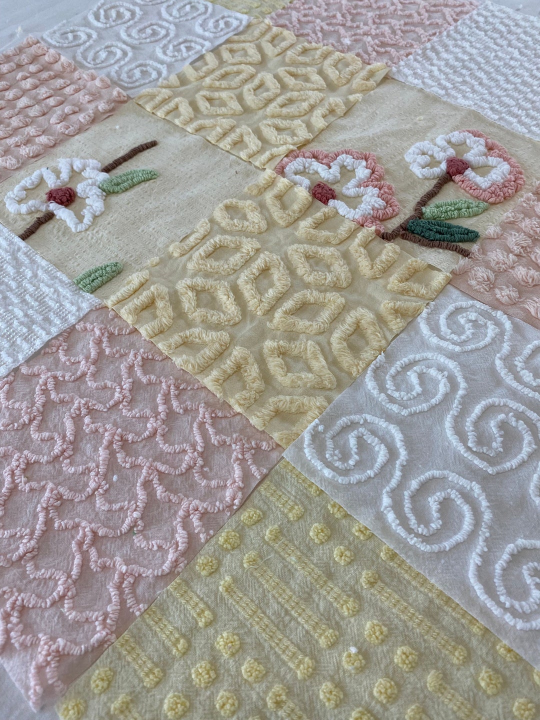 Soft Yellow, Pink & White QUILT Kit From Vintage Chenille Bedspreads - Etsy