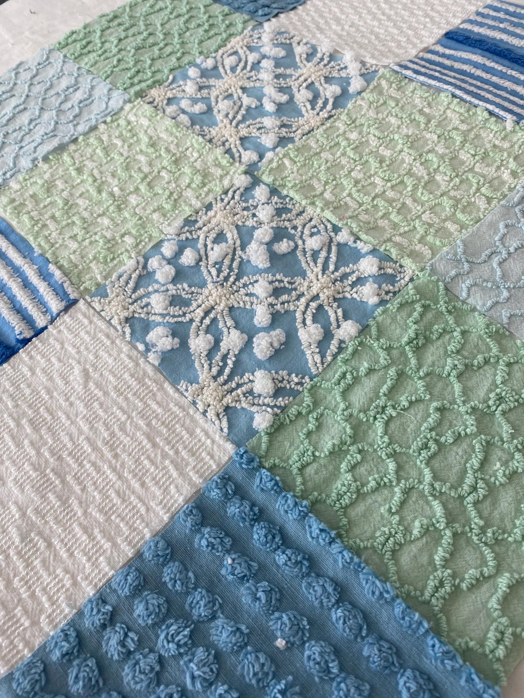 Green and Blue QUILT Kit From Vintage Chenille Bedspreads - Etsy