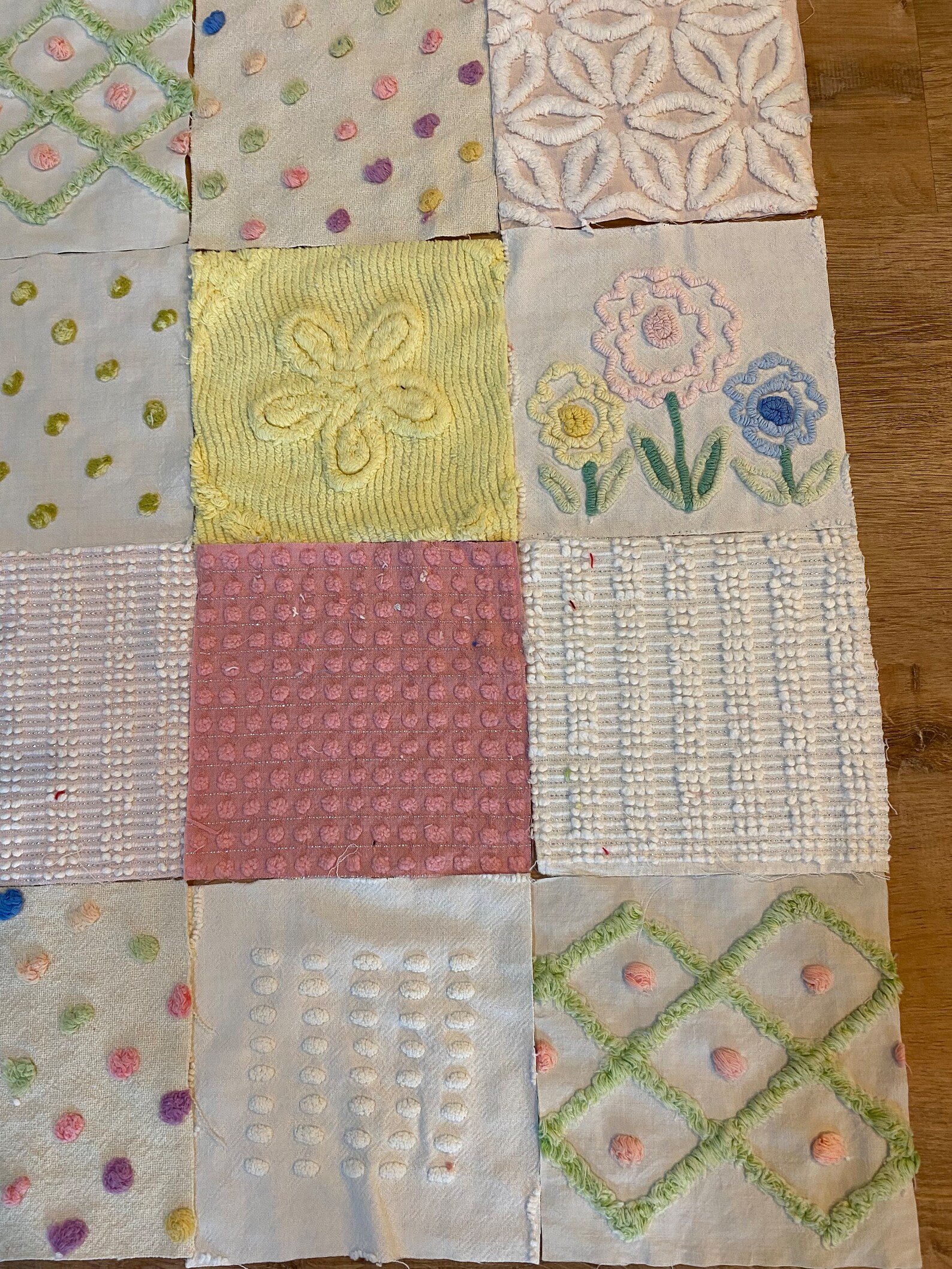 35 Squares QUILT Kit From Vintage Chenille Bedspreads 7 - Etsy