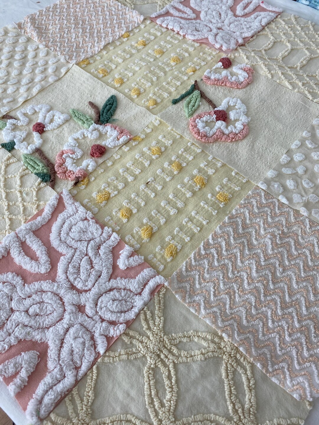 Soft Yellow & Peach QUILT Kit From Vintage Chenille Bedspreads - Etsy