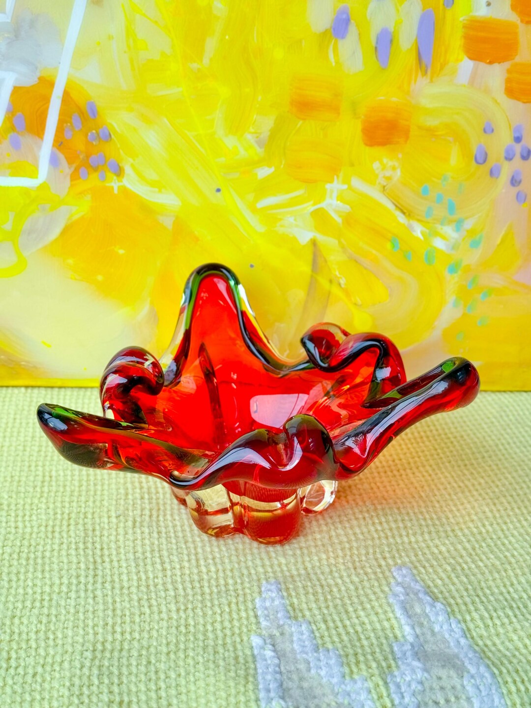 Large Mid Century Murano-style Red Glass Splash Bowl Found by Willabird ...