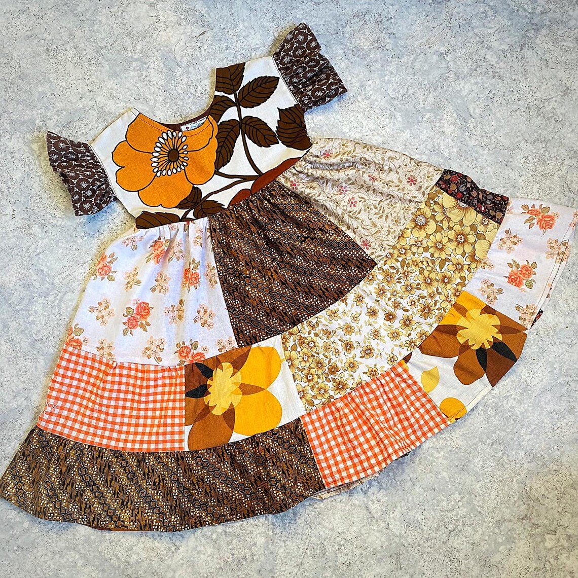 Kids Patchwork Autumn Dress for 6 Year Old Ruffle Sleeve - Etsy