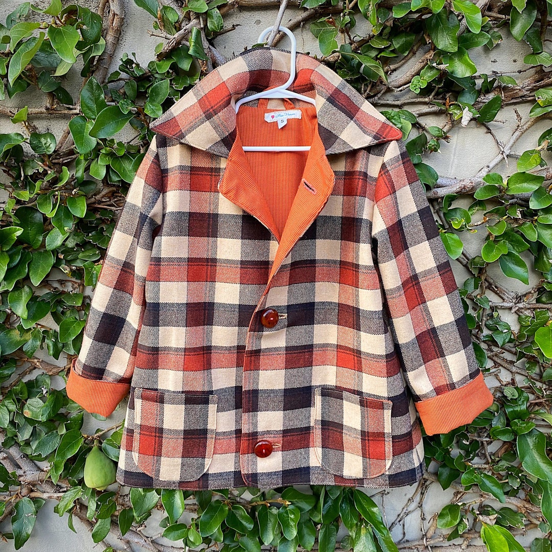 Size 5 Checkered Wool Jacket, Shoulder Season Light Wool Jacket for ...