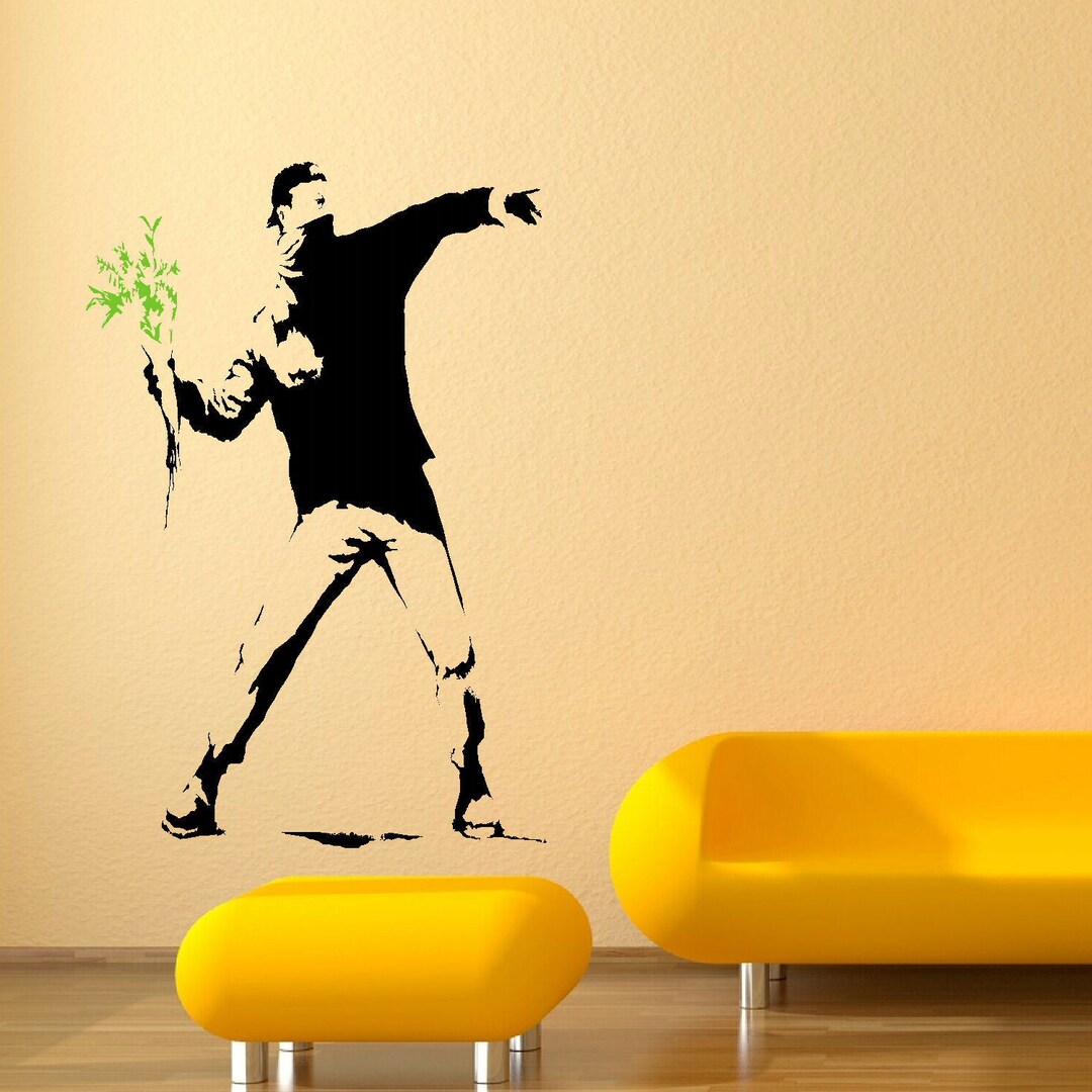 Extra Large Banksy Man Riot Flower Wall Mural Art Sticker Transfer ...