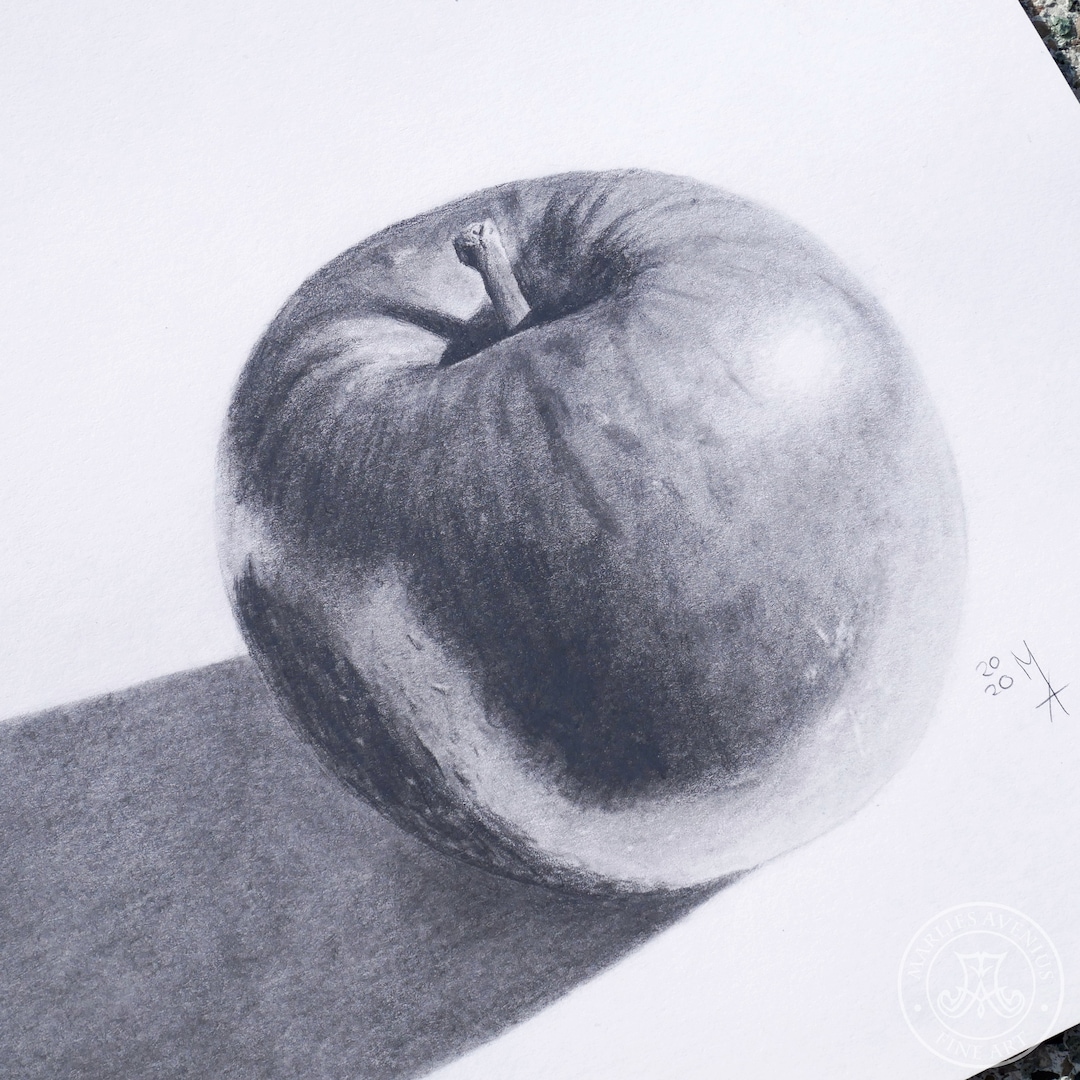 Pencil Drawing apple, 21x29,7 Cm DIN A4 Original - Etsy
