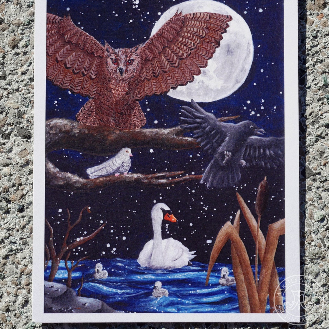 Mini Print the Crow, the Owl and the Dove, 14,8 X 10,5 Cm DIN A6 - Etsy