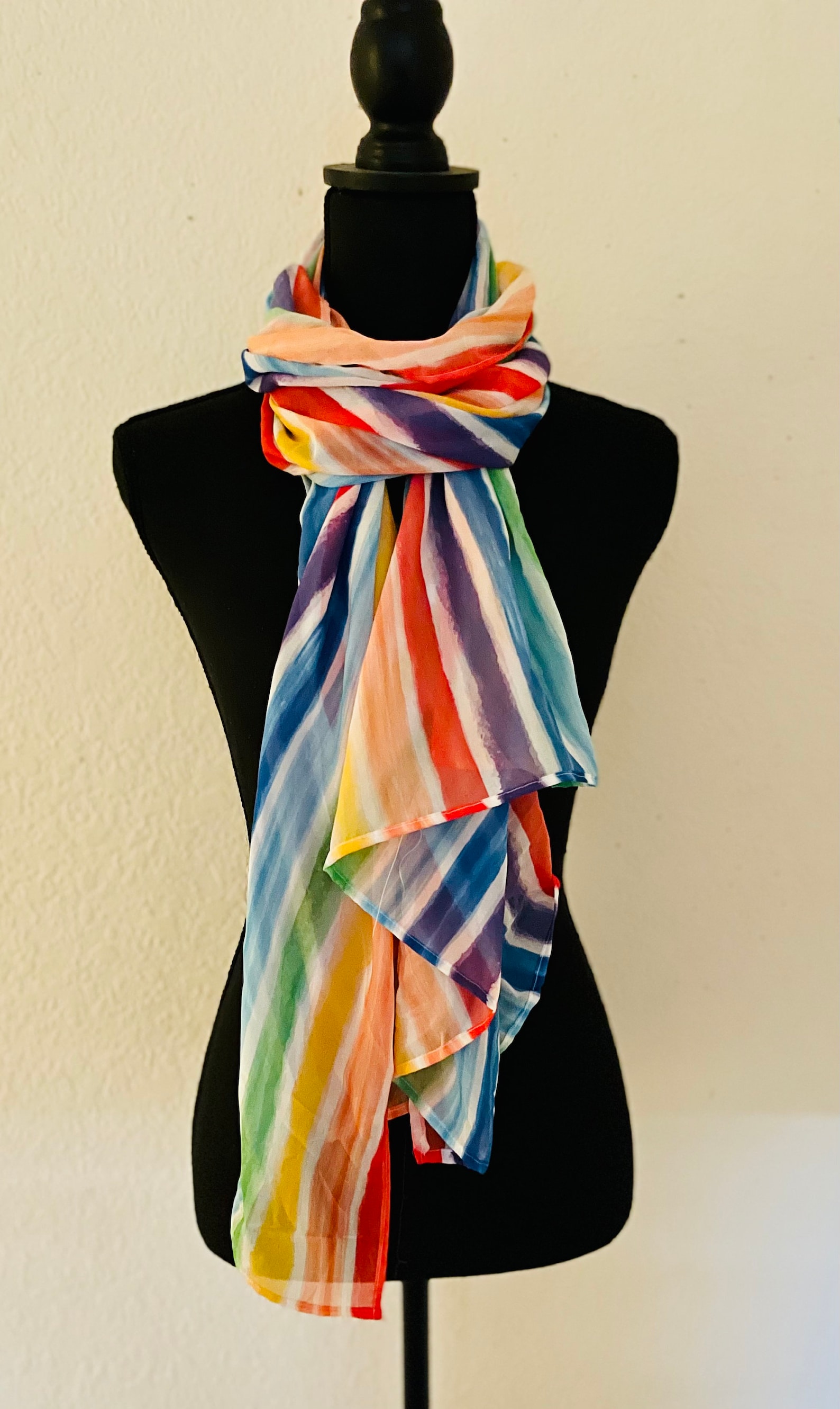 Rainbow Colors Chiffon Shawl - Etsy