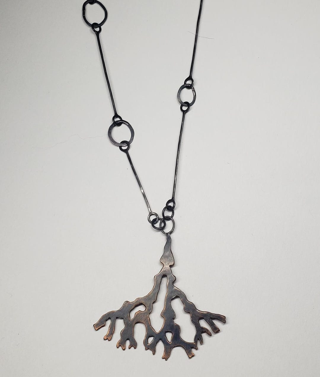 Handmade Sterling Silver Chain With Large Copper Seaweed Pendant ...