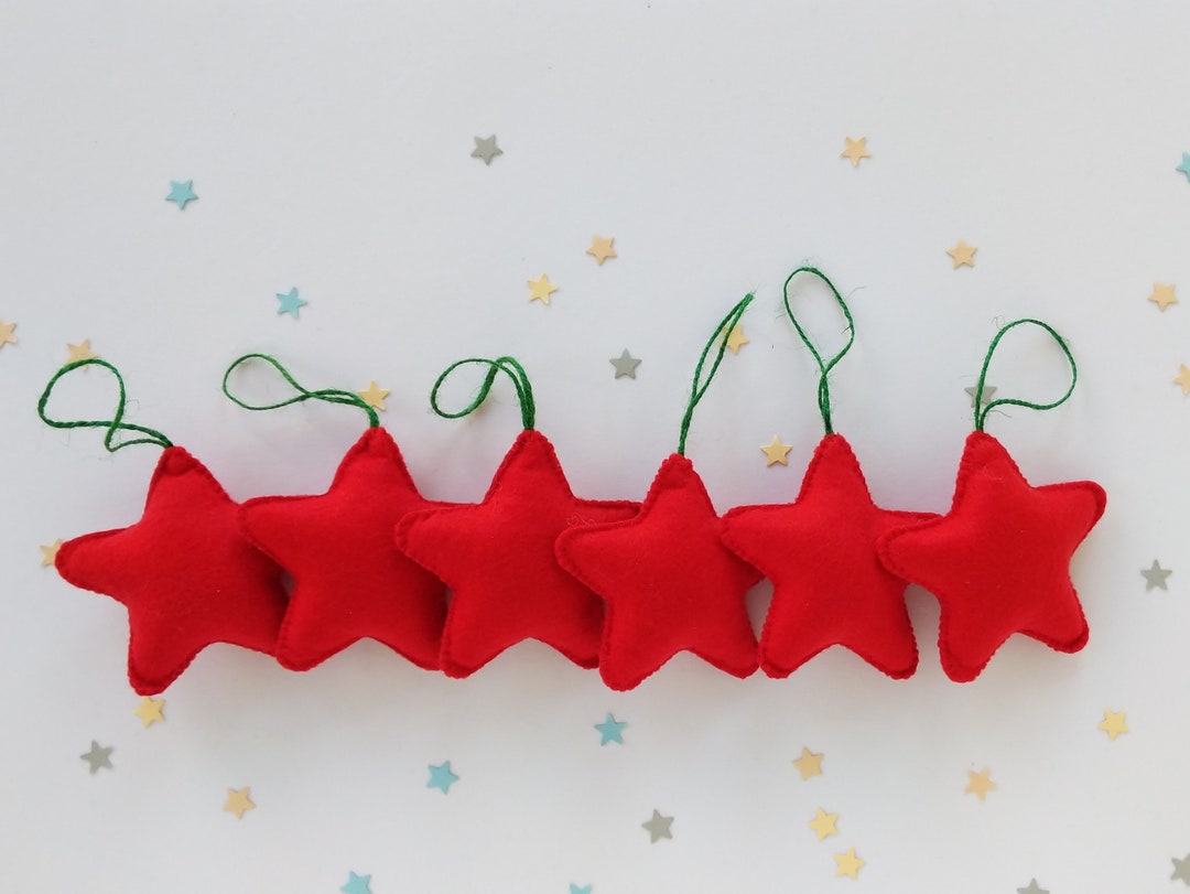 Red Felt Star Ornaments, Handmade Christmas Decoration, Set of 6 - Etsy