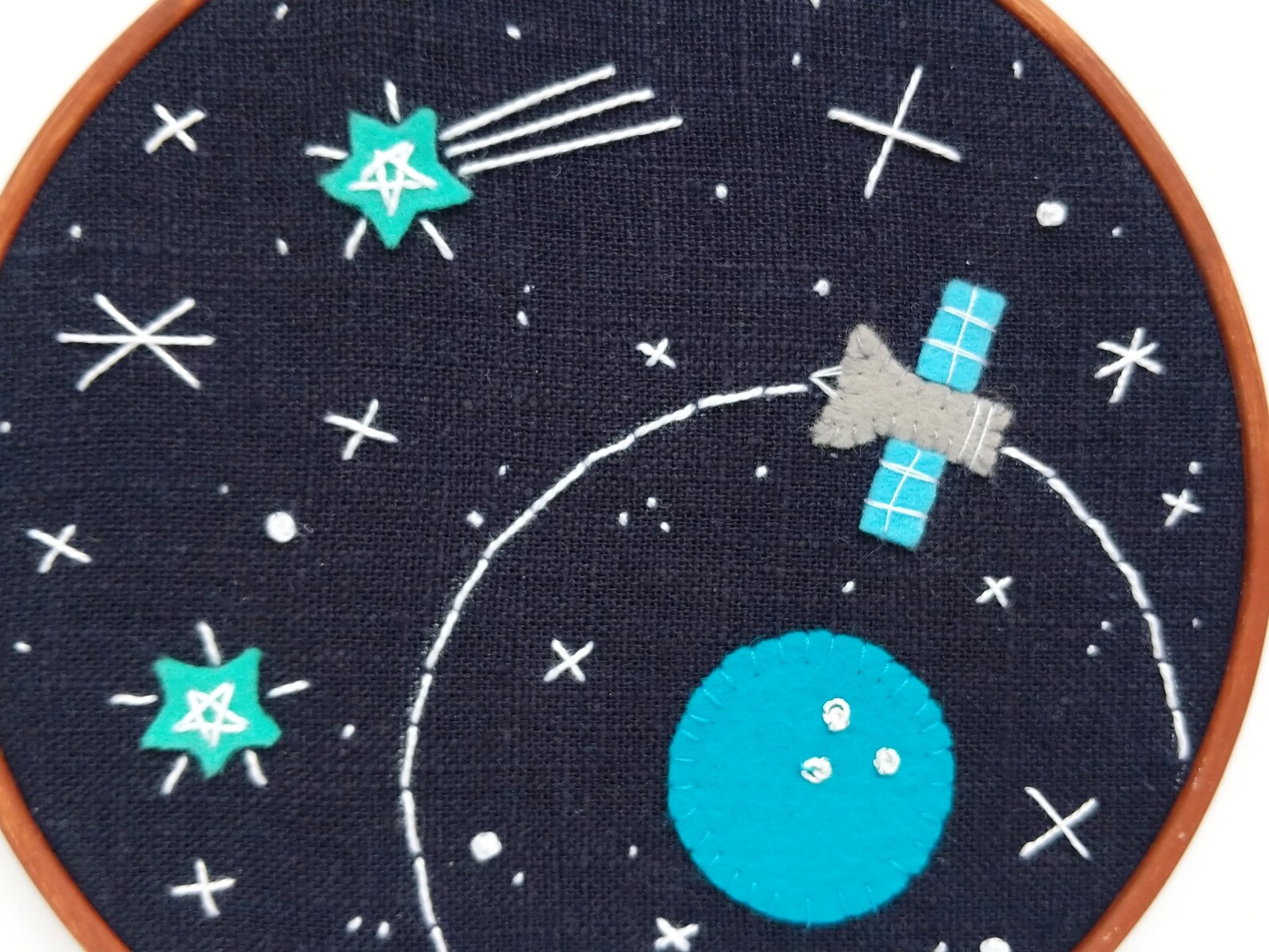 Space 35 Embroidery Hoop Art With a Planet and Satellite - Etsy