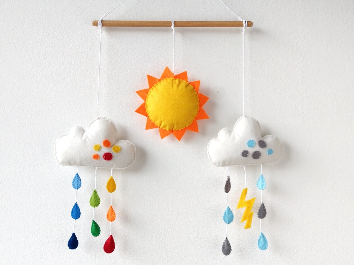 Felt Sun Clouds Rainbow Raindrops Wall Hanging Wall Baby - Etsy