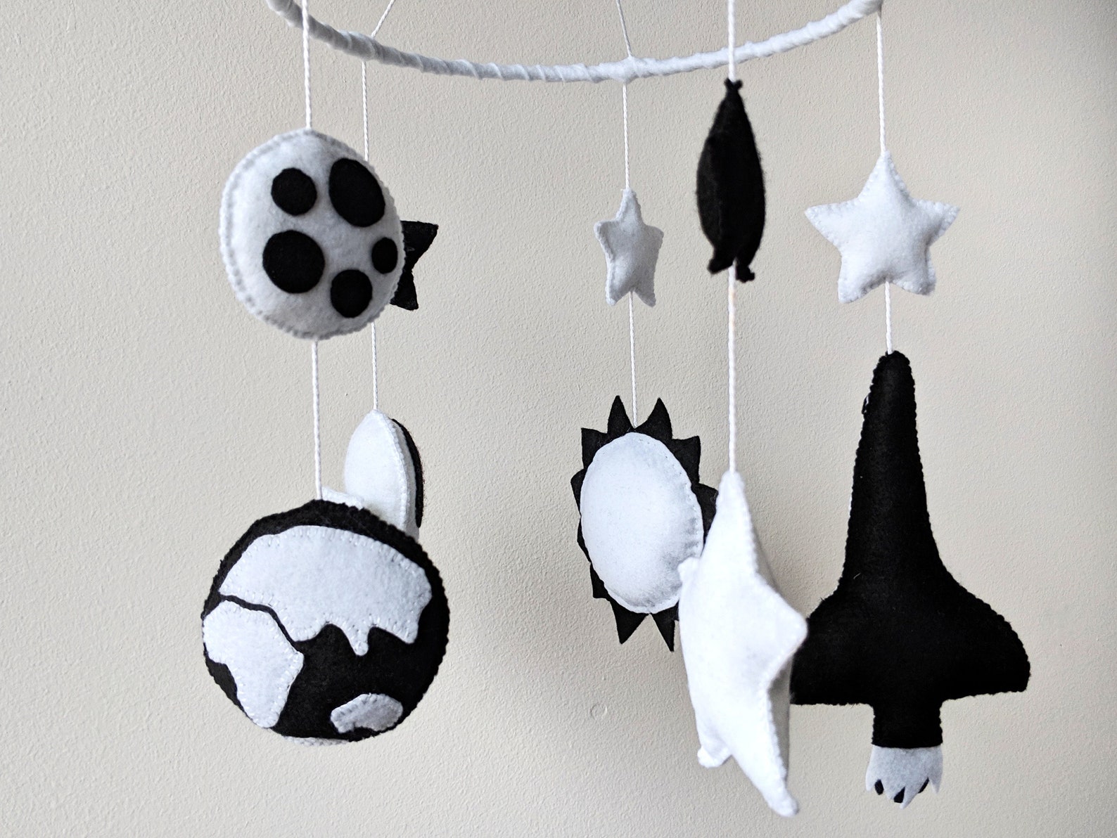 Black & White Space-themed Baby Crib Mobile With an Astronaut and Space ...