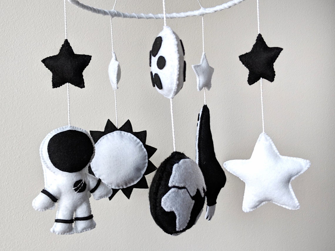 Black & White Space-themed Baby Crib Mobile With an Astronaut and Space ...