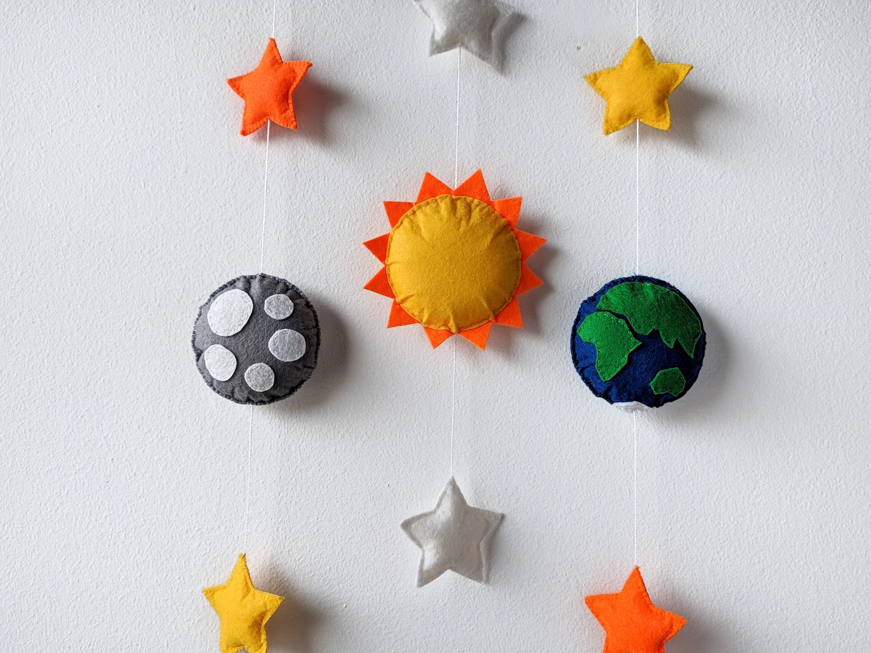 Felt Sun Earth Moon and Stars Wall Hanging, Wall Baby Mobile, Nursery ...