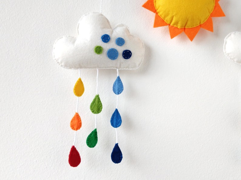 Felt Sun Clouds Rainbow Raindrops Wall Hanging Wall Baby - Etsy