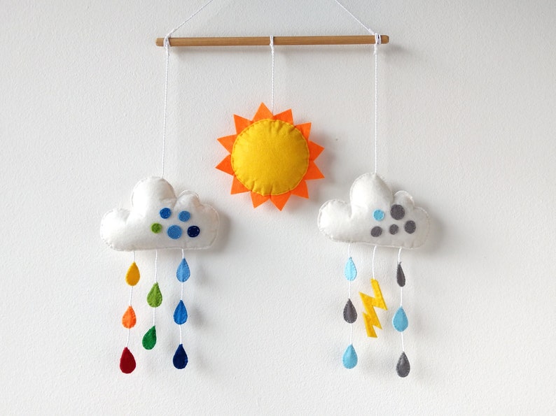 Felt Sun Clouds Rainbow Raindrops Wall Hanging Wall Baby - Etsy