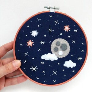 Night Sky #40 Embroidery Hoop Art With the Moon, Clouds and Stars - Etsy