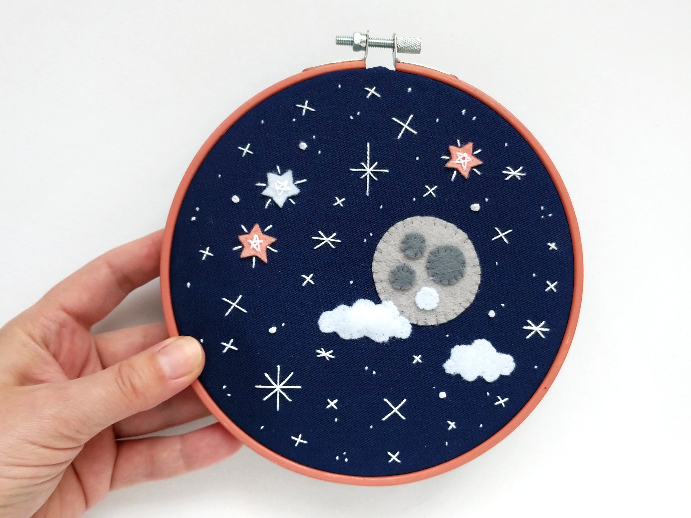 Night Sky 40 Embroidery Hoop Art With the Moon, Clouds and Stars - Etsy