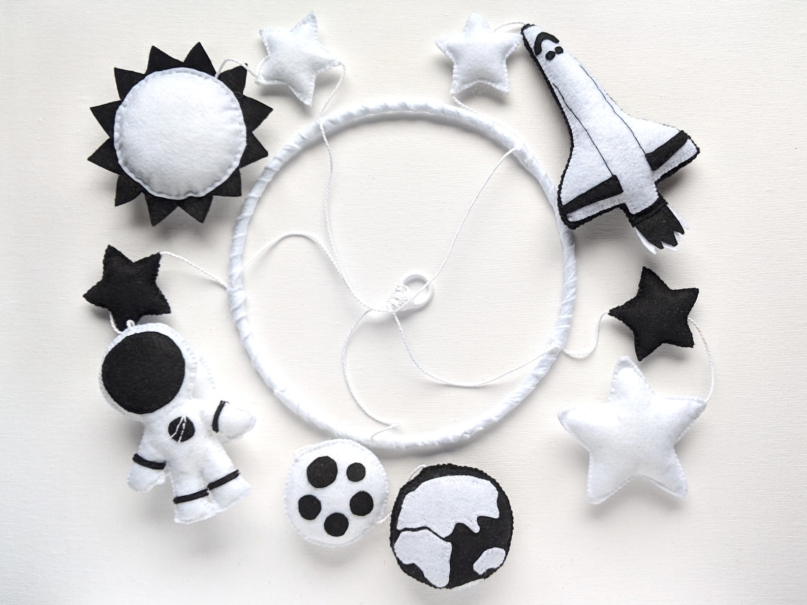 Black & White Space-themed Baby Crib Mobile With an Astronaut and Space ...