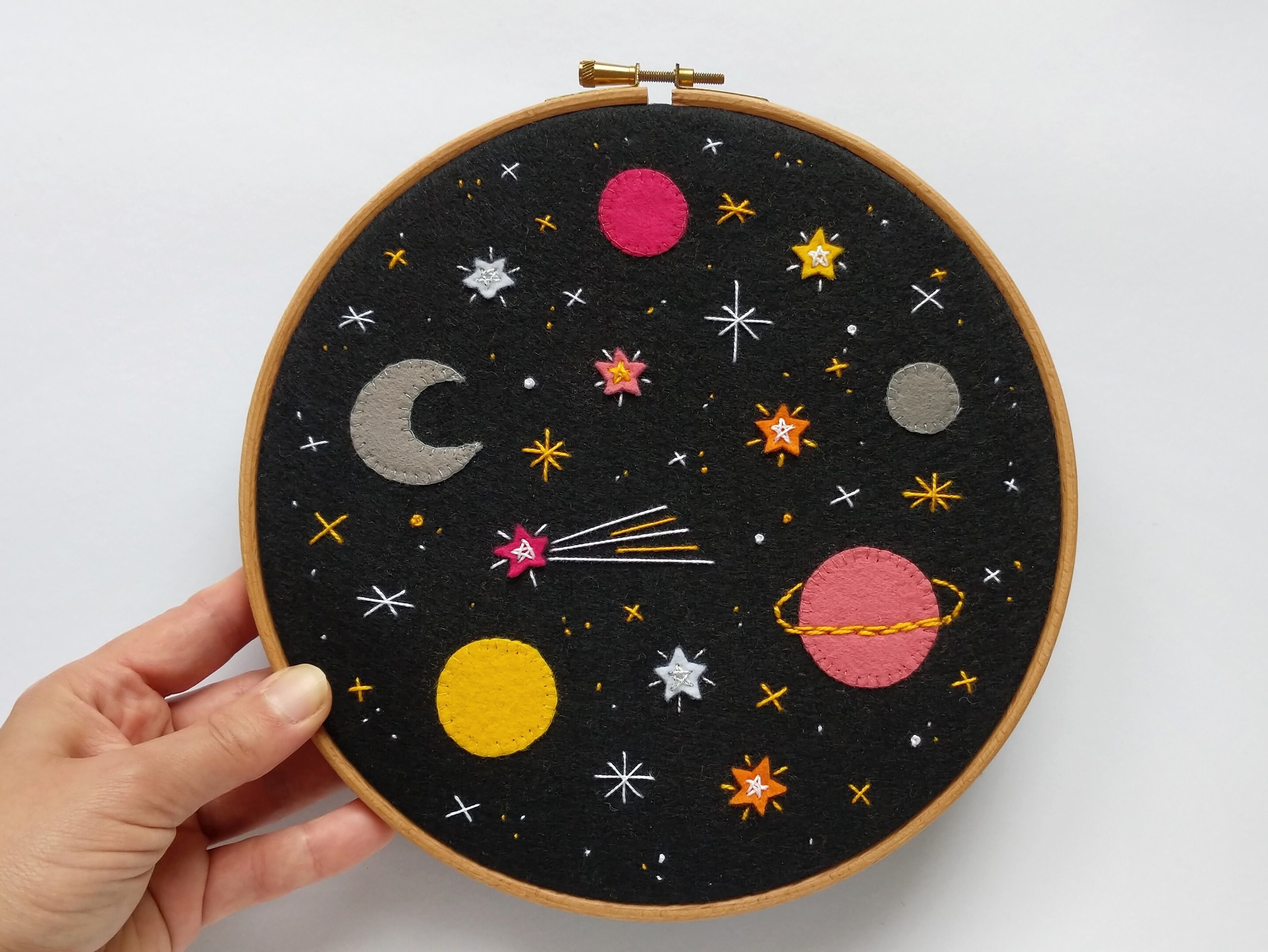 Space 5 Embroidery Hoop Art With Planets the Moon and a - Etsy