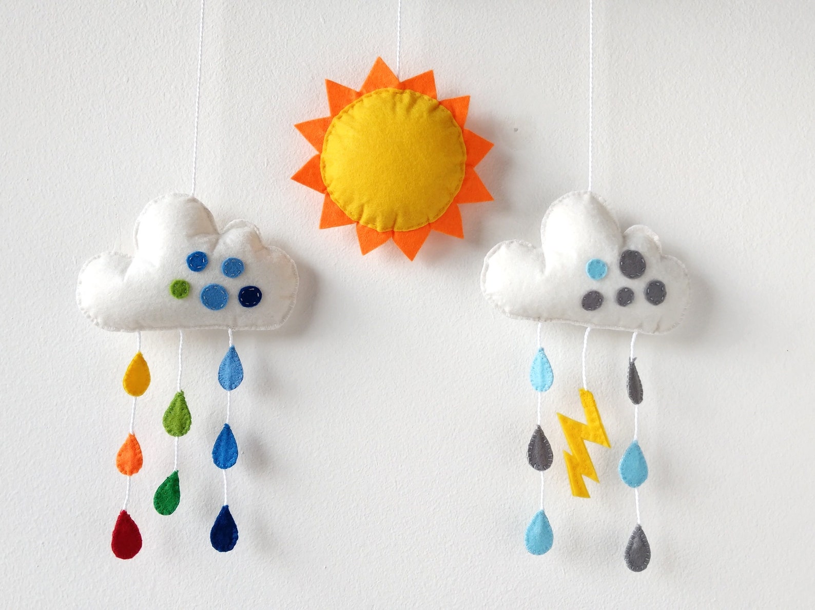 Felt Sun Clouds Rainbow Raindrops Wall Hanging Wall Baby - Etsy