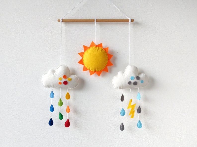 Felt Sun Clouds Rainbow Raindrops Wall Hanging, Wall Baby Mobile ...