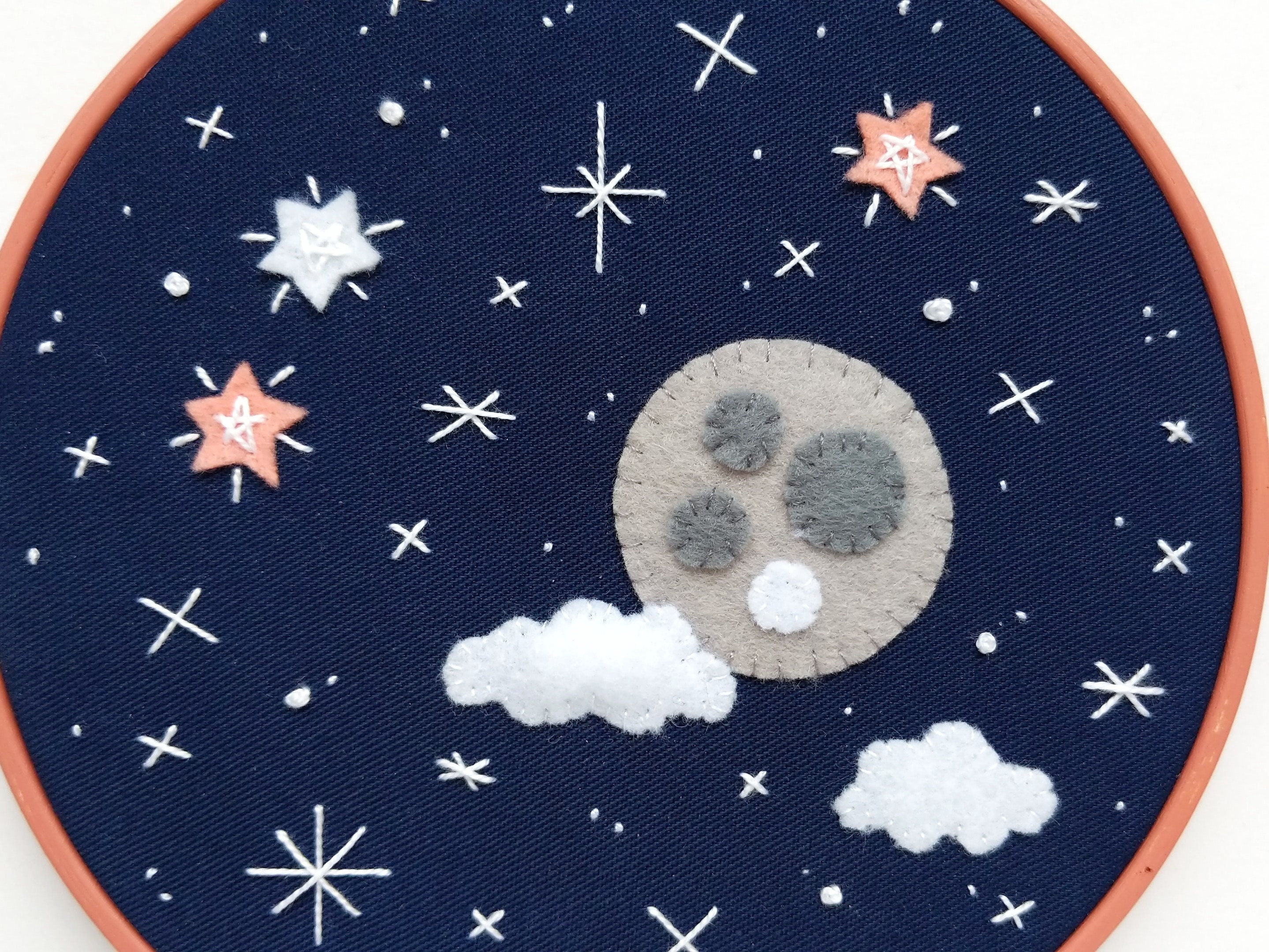 Night Sky 40 Embroidery Hoop Art With the Moon, Clouds and Stars - Etsy