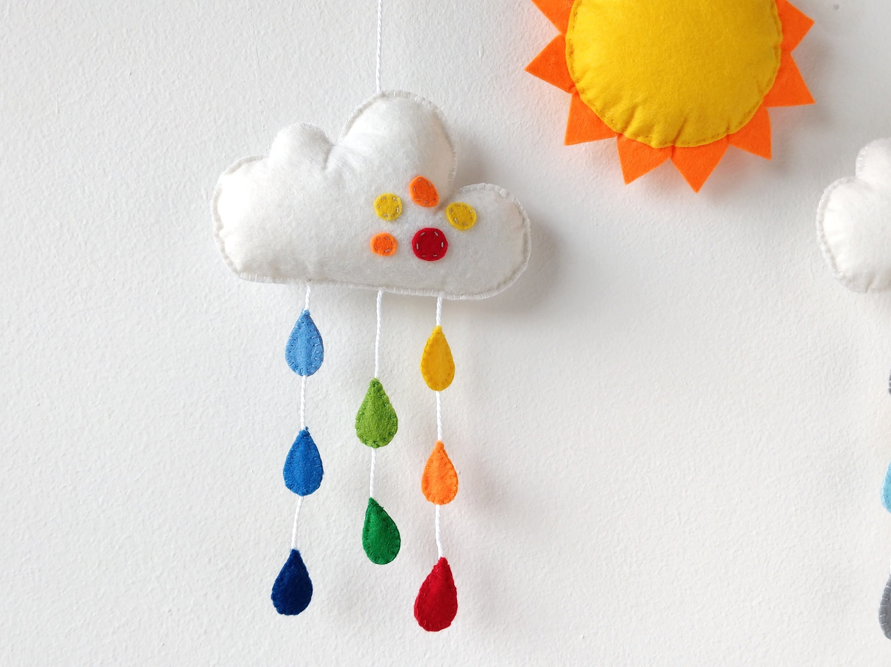 Felt Sun Clouds Rainbow Raindrops Wall Hanging Wall Baby - Etsy