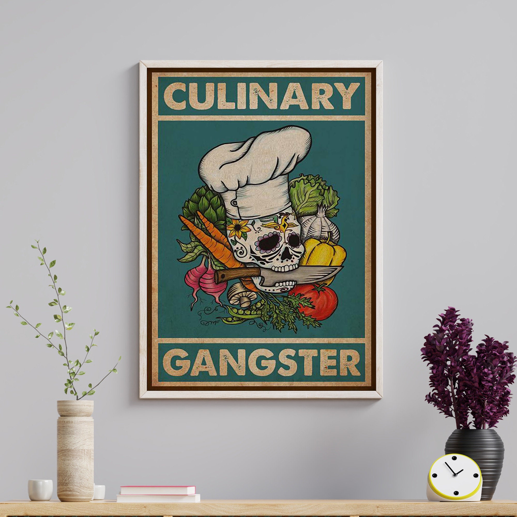 Skull Chef Culinary Gangster Poster, Cooking Lover Kitchen Decor ...
