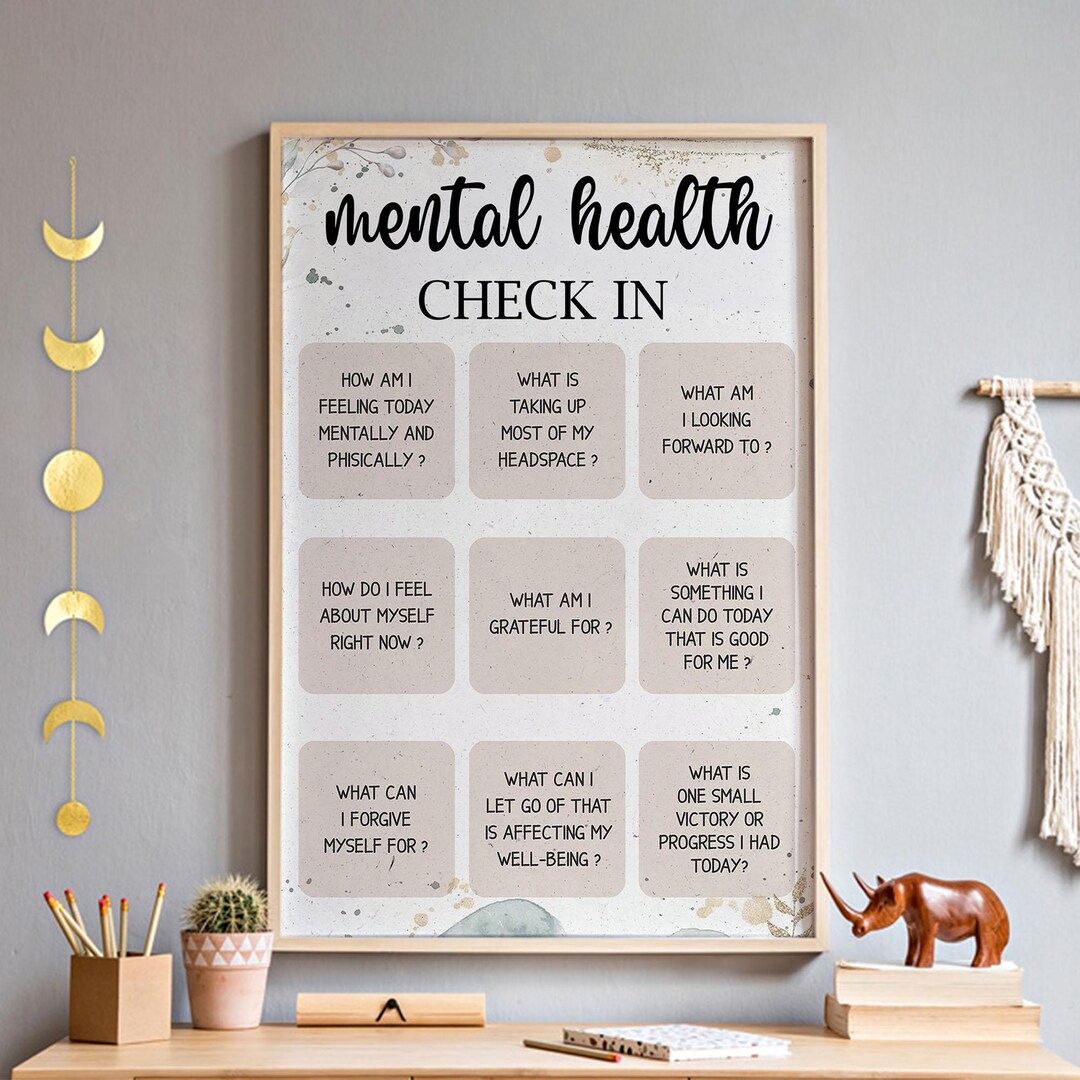 Mental Health Check-in Wall Art, Self Care Daily Office Poster ...