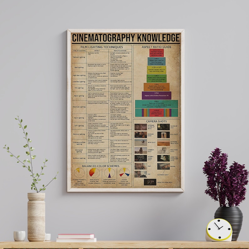 Cinematography Knowledge Poster, Film Lighting Techniques Aspect Ratio ...