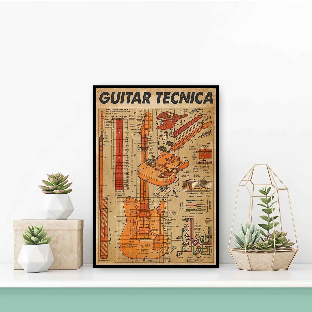 Guitar Tecnica Knowledge Poster, Anatomy of A Guitar, History, String ...