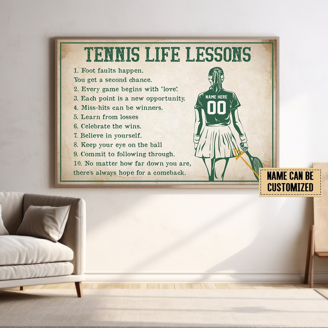 Personalized Tennis Life Lessons Poster, Tennis Wall Hanging, Tennis Room Decor, Custom Gift for ...