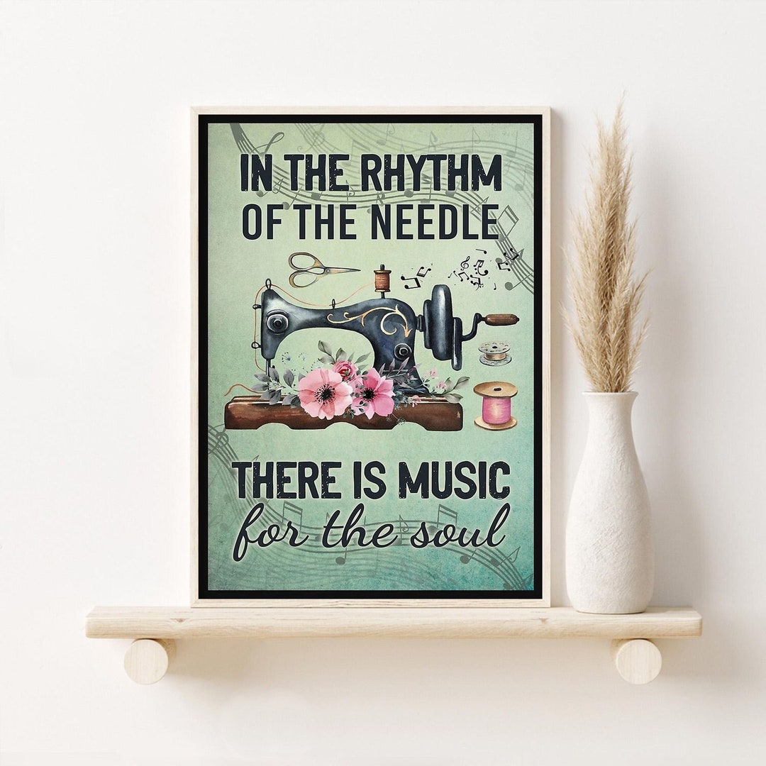 Floral Sewing Machine Music Notes Art Print, Rhythm of the Needle ...
