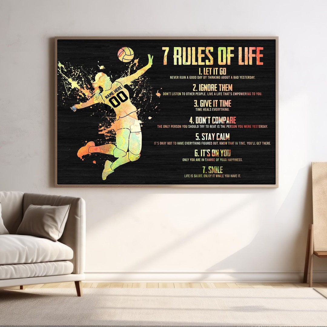 Personalized 7 Rules of Life Poster, Volleyball Wall Hanging ...