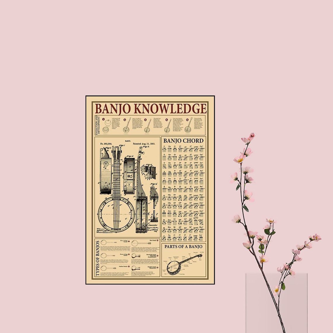 Banjo Knowledge Poster Anatomy of A Banjo Banjo Chord Types - Etsy