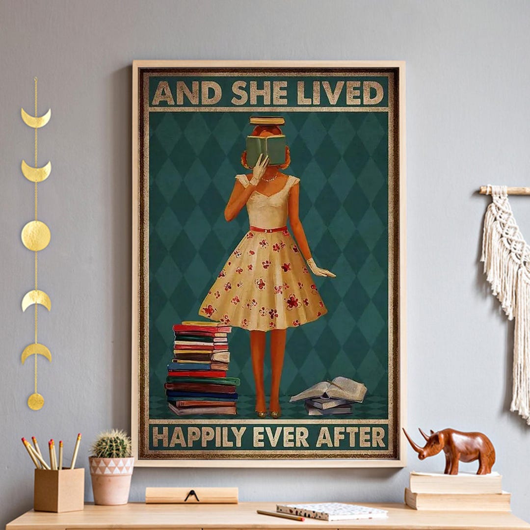 Book Head Girl Reading Wall Art, and She Lived Happily Ever After ...
