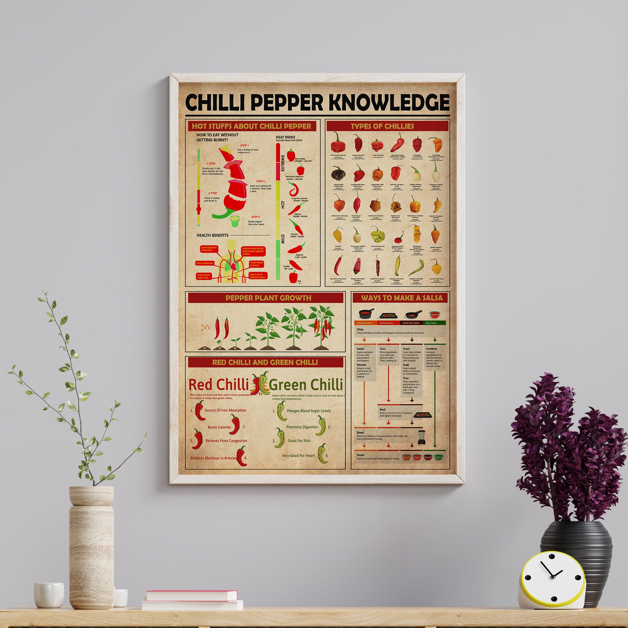 Chilli Pepper Knowledge Poster, Red Chilli and Green Chilli, Kitchen ...