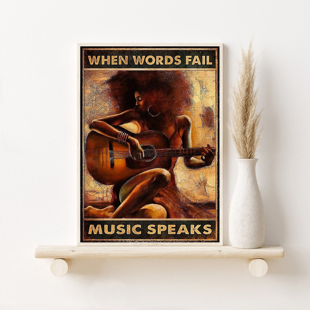 African American Black Girl Guitar Art, When Words Fail Music Speaks ...