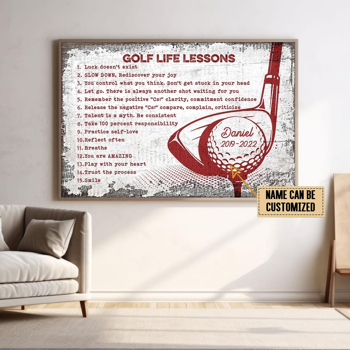 Personalized Golf Life Lessons Poster, Golf Wall Hanging, Motivational ...