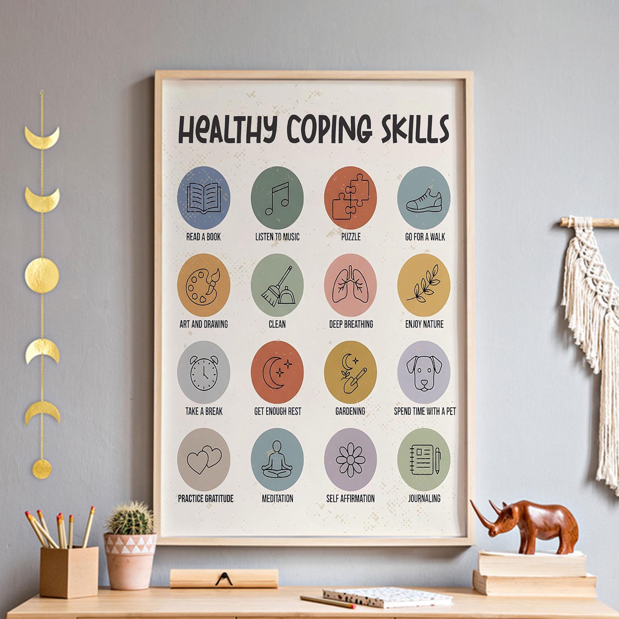 Healthy Coping Skills Chart Print, Mental Health Growth Mindset Poster ...