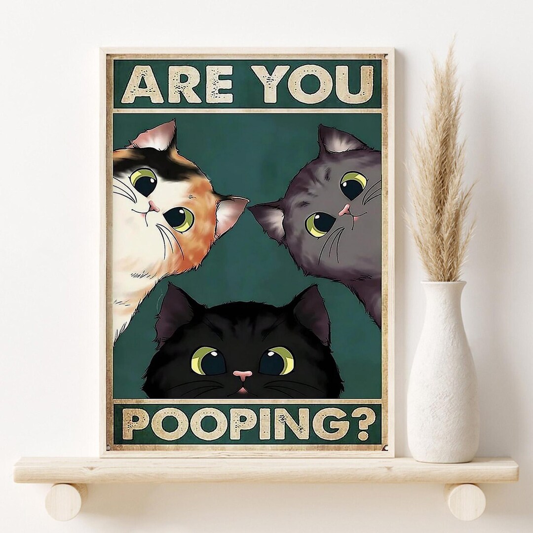 Cute Cat Toilet Poster, Cat Are You Pooping Print, Black Cat in ...
