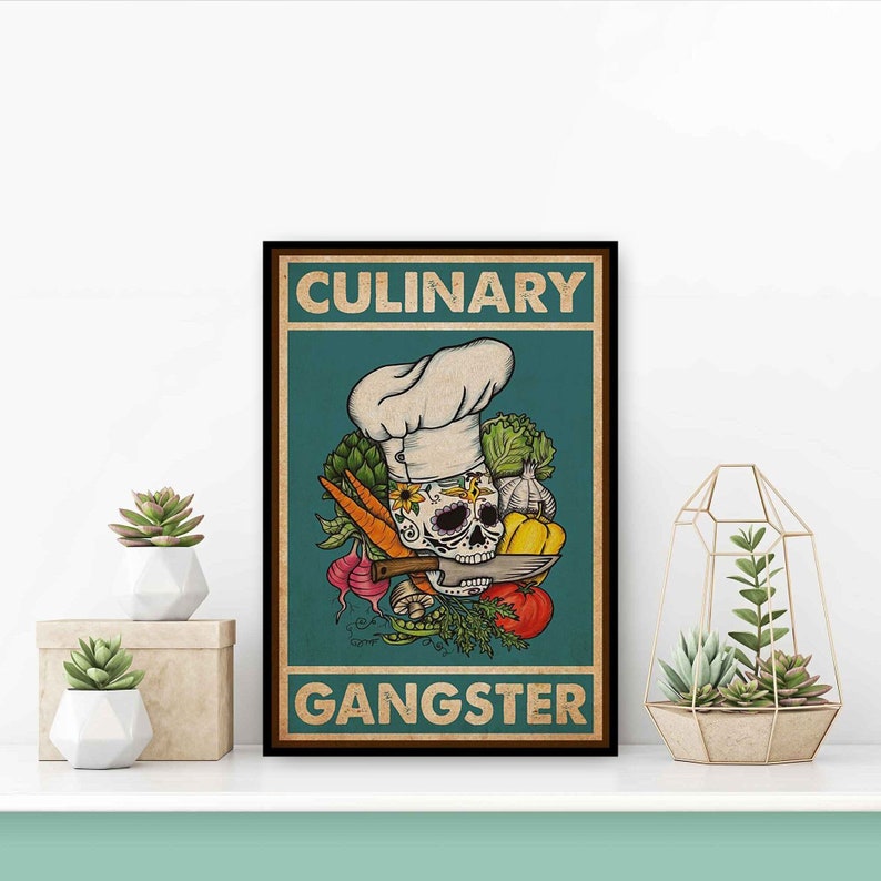 Skull Chef Culinary Gangster Poster, Cooking Lover Kitchen Decor ...