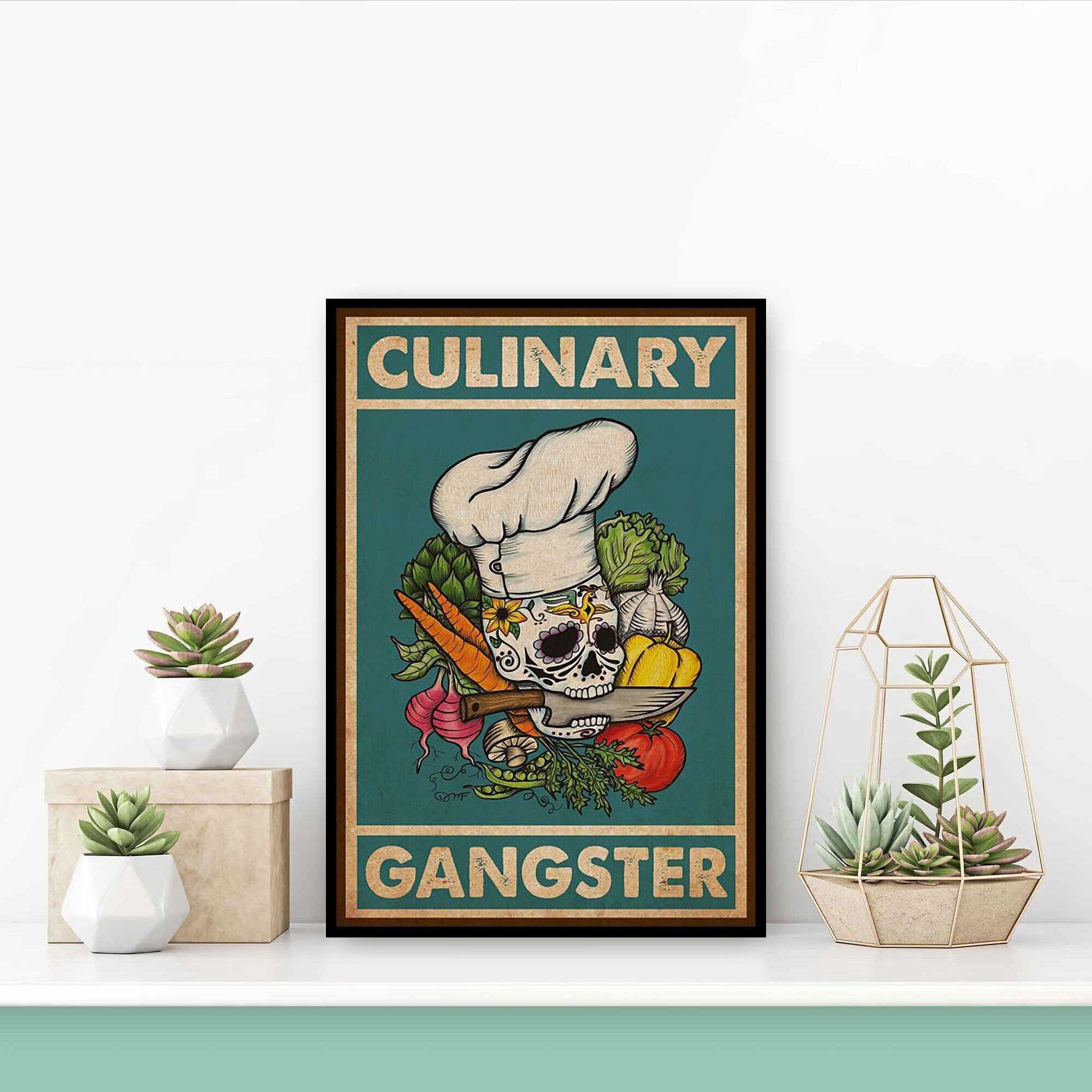Skull Chef Culinary Gangster Poster, Cooking Lover Kitchen Decor ...