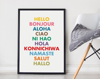 Hello in Different Languages Print Welcome Entryway Sign | Etsy