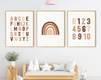 Pastel Alphabet Posters Educational Prints Set of 3 Numbers | Etsy
